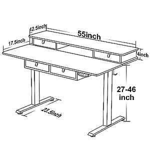 ExaDesk 55 * 30 Inches Electric Standing Widened Desk Adjustable Height with 4 Drawers, Double Storage Shelves Stand Up Desk, Home Office Workstation Sit Stand up Desk (Rustic Brown)