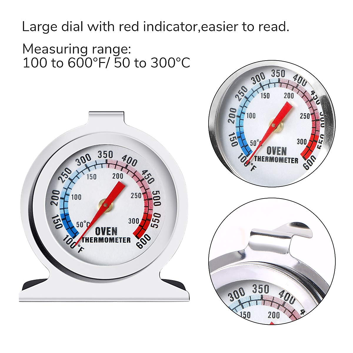 6PCS in Oven Thermometer - Stainless Steel Kitchen Cooking/Grill/Fry/Chef/Smoker/BBQ Baking Temperature Thermometer - Classic Series Large Dial Thermometer (6)