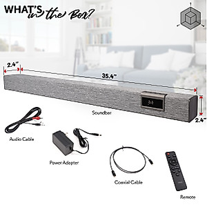 Pyle Built-in Class D Stereo Power Amplifier 35'' 2.1 Channel Soundbar - Wireless Bluetooth with Remote Control, BT Technology, Optical Input, Built-in LED Lights