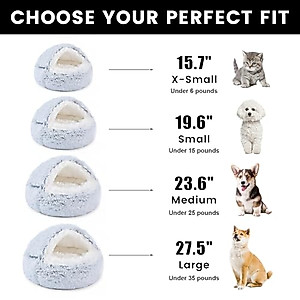 NOYAL Round Hooded Donut Dog Bed for Small & Medium Pets - Plush Fluffy Anti-Anxiety Cat Cave Bed with Cover