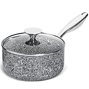 MICHELANGELO Saucepan with Lid 3 Qaurt, Ultra Nonstick Sauce Pan with Non toxic Stone-Derived Coating, Sauce Pot & Saucepan Set with Lid 1 Quart & 2 Quart