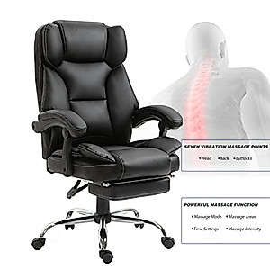 Massage Office Chair- Ergonomic Home Computer Desk Leather Chair,Adjustable Height Reclining Swivel Chair with Footrest,Black