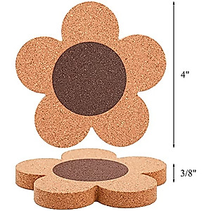 Fasmov 12 Pack 3/8" Thick Cork Coasters, 4 Inch Flower Shape Absorbent Natural Cup Coasters Heat Resistant Coasters for Drinks, Wine Glasses, Cups & Mugs