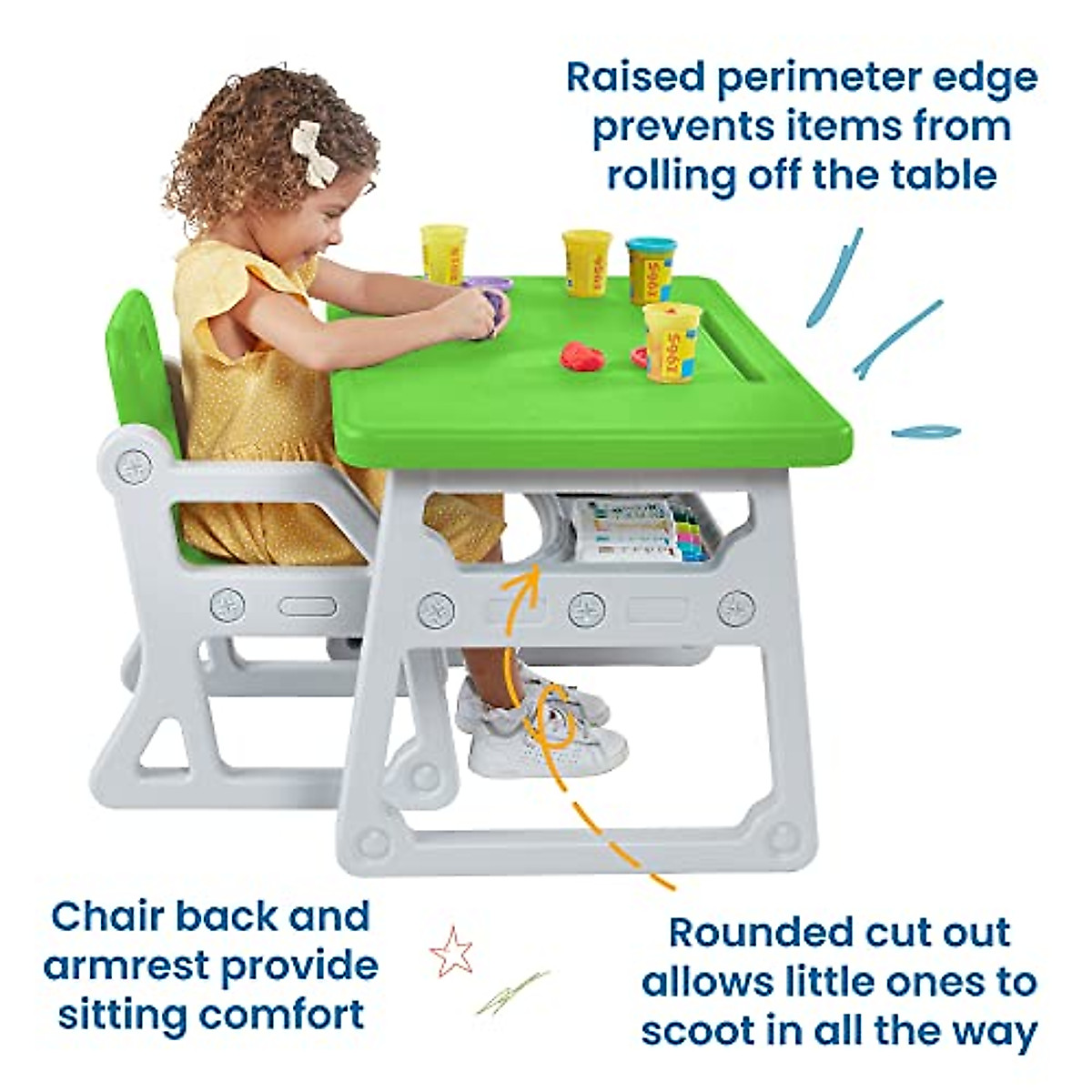 ECR4Kids Toddler Plus Desk and Chair, Kids Furniture, Grassy Green/Light Grey
