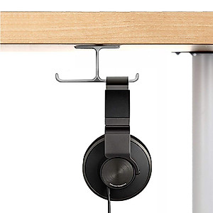 6amLifestyle Headphone Hanger Stand Under Desk Aluminum Headphone Hook Holder with Powerful Adhesive & Screws Widely Used for PC Gaming DJ Headphones, Gray - GY701