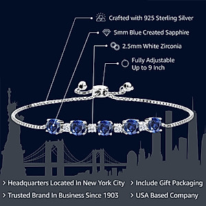 Gem Stone King 925 Sterling Silver Round Blue Created Sapphire Tennis Bracelet For Women (3.20 Cttw, Fully Adjustable Up to 9 Inch)
