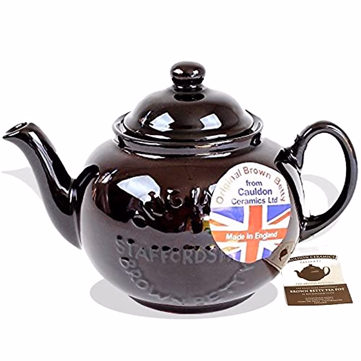 Cauldon Ceramics Classic Brown Betty Teapot | Hand Made 4 Cup Brown Betty Teapot with Logo | Made with Staffordshire Red Clay | Traditional Teapot | Authentic, Made in England Teapot | 36 fl oz