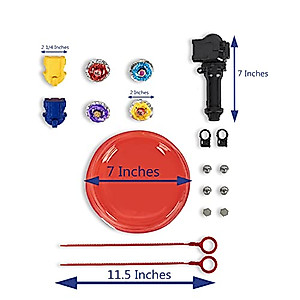 Crush Bey Battling Blades Metal Fusion Starter Set | 4 Tops, 2 Launchers, 4 Tips, 2 Bolts, 2 Fitting Keys, 1 Grip, 1 Arena