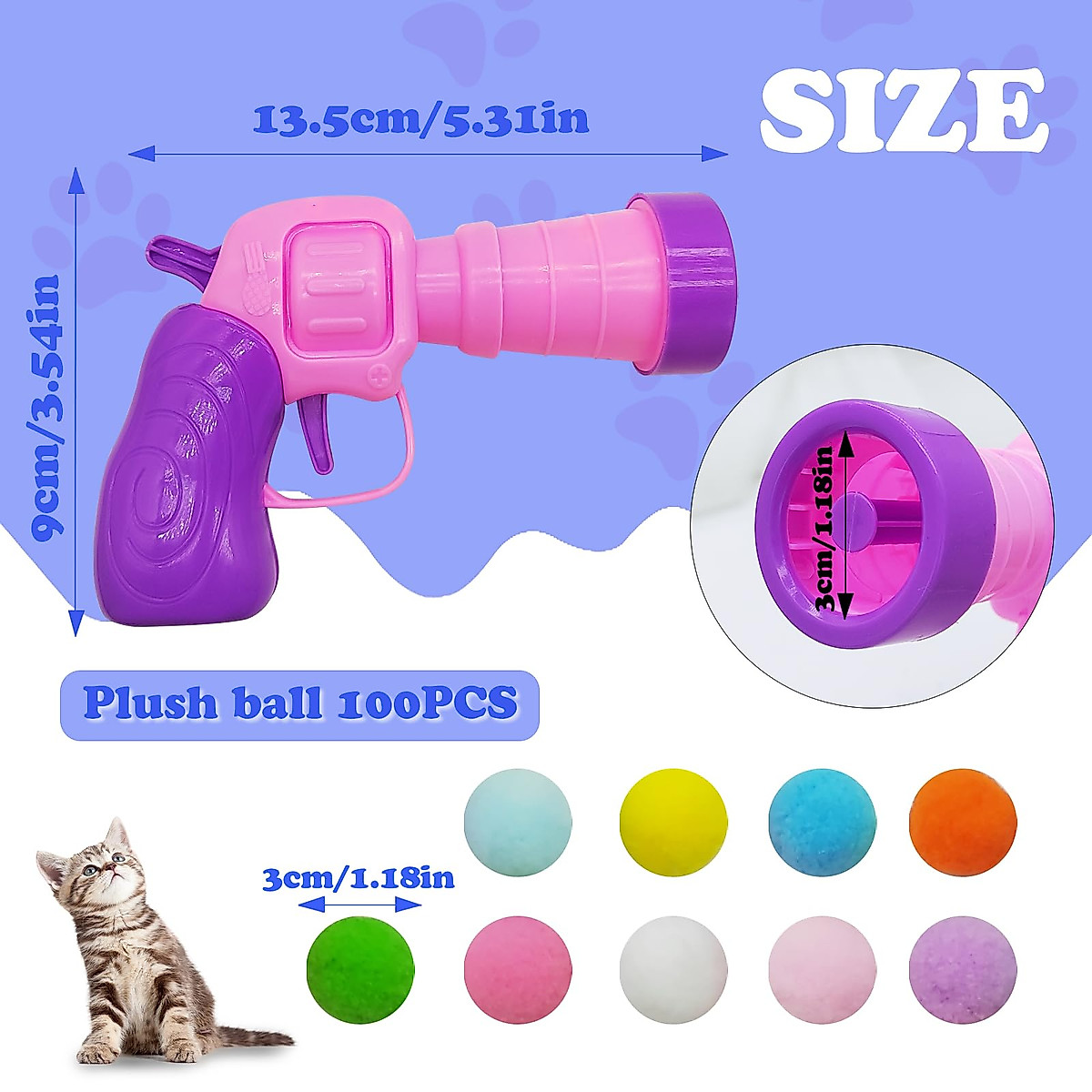Andiker Cat Toy Balls Set, 30pcs Plush Cat Pom Pom Balls&a Plastic Launcher Set for Cat Catch&Fetch Interactive Cat Toy with Colorful&Soft Cat Balls for Indoor Cats to Keep Fit (Pink 100balls)