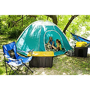 Homz 34-Gallon Durabilt Plastic Stackable Home Office Garage Storage Organization Container Bin w/Lid and Handles, Black/Yellow (2 Pack)