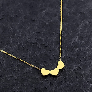 3 Gold Hearts Best Friends Necklace - Custom Engraving Triple Heart Pendant Necklace Long Distance Friendship Jewelry Birthday Gift (Gold)
