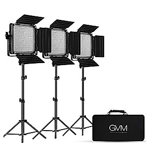 GVM 3 Pack LED Video Lighting Kits with APP Control, Bi-Color Variable 2300K~6800K with Digital Display Brightness of 10~100% for Video Photography, CRI97+ TLCI97 Led Video Light Panel +Barndoor