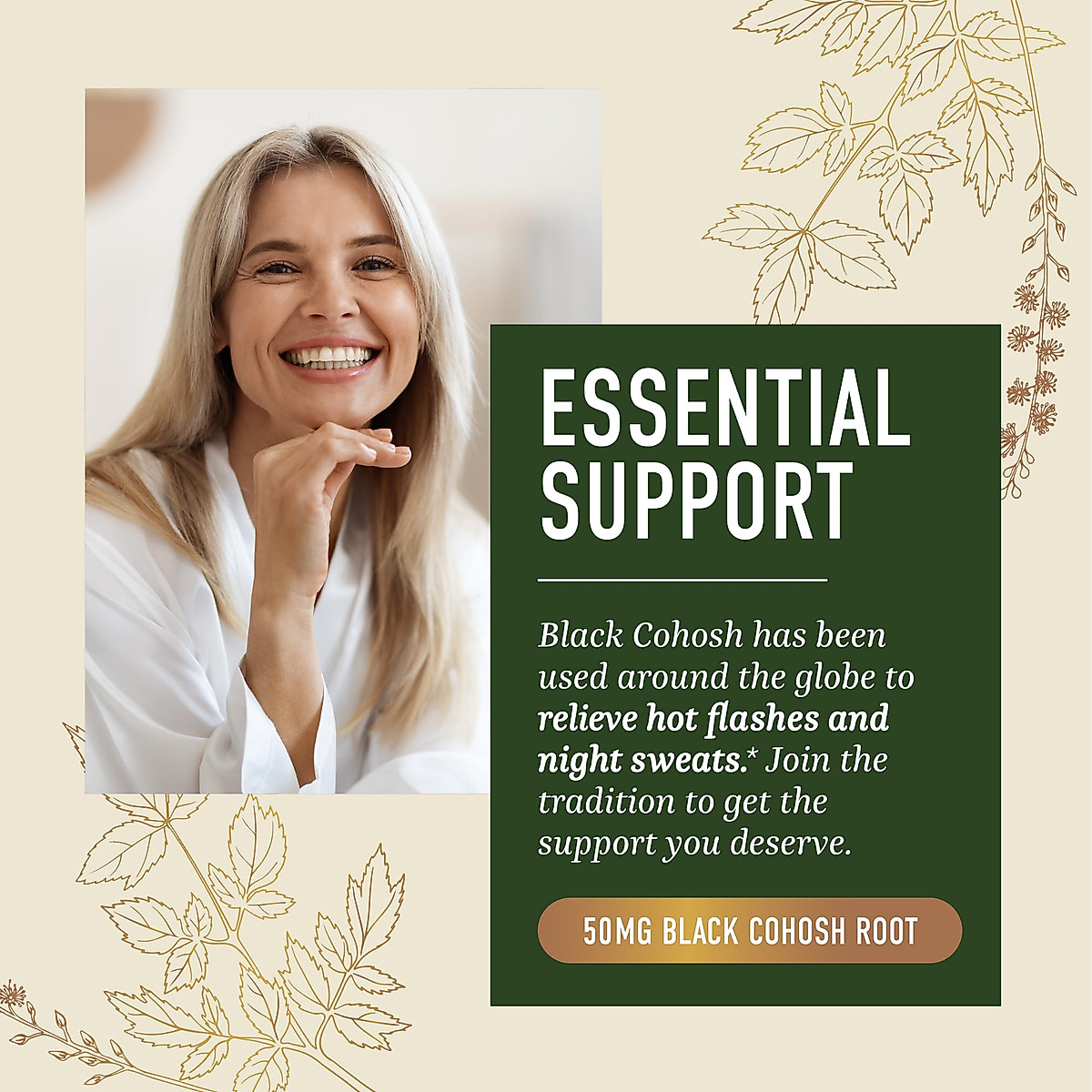 Black Cohosh Gummies for Menopause Relief, Hot Flashes & Night Sweats | 50mg Black Cohosh Root for Women | Gluten-Free, Vegetarian, Non-GMO | Hormone Balance Support | Yummy Peach Flavor | 60 Gummies