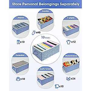 MULISOFT Drawer Organizers for Clothing, 2 Pack Underwear Drawer Organizer Clothes, 10 Grids Clothes Organizer for Folded Clothes,Wardrobe Clothes Organizer for Jeans,Pant,Sweaters,T-Shirt,Underwear