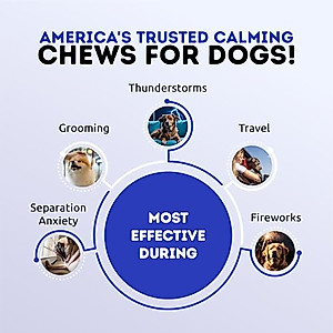 Calming Chews For Dogs, Natural Calming Supplements For Anxiety Relief, Separation Anxiety, Fireworks, Stress, Hyperactivity, Duck Flavor, Hemp Seed, Chamomile, L-Tryptophan, 120 Grain-Free Soft Chews