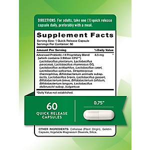 Probiotics for Men and Women | 3 Billion CFU | 60 Capsules | 14 Strains | Non-GMO & Gluten Free | by Nature's Truth