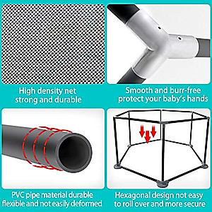 WAOWAO Baby Playpen Portable Large Playard Indoor & Outdoor Kids Activity Center with Sturdy Safety Play Yard with Mesh and Learning Pattern,Kid's Fence for Infants Toddlers (Blue, 47.24"(with mat))