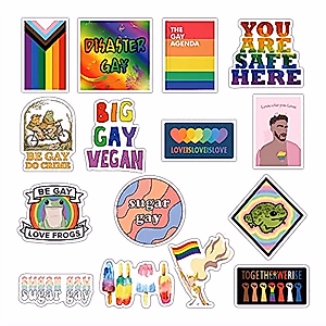 Gay Pride Stickers,50 PCS Gay Love Stickers,Rainbow Stripe Stickers for LGBT,Bright Technicolor Vinyl Waterproof Stickers for Laptop,Water Bottles,Luggage,Computer,Cellphone,Skateboard,Guitar,Flag