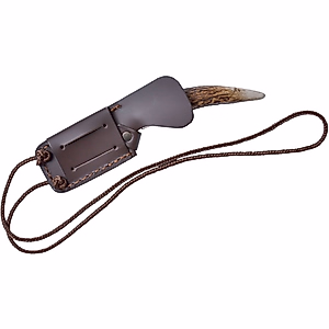 Joker Hunting Knife CC57 Topo, Deer Horn Handle, 2.95 inches Blade of MOVA Steel, with Brown Sheath, Tool for Fishing, Hunting, Camping and Hiking