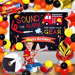 Winrayk Fire Truck Birthday Party Decorations Supplies for Boys Kids Teen, Fire Balloon Arch & Backdrop Tablecloth Fire Truck Flame Star Foil Balloon Fireman Firefighter Firetruck Birthday Decorations