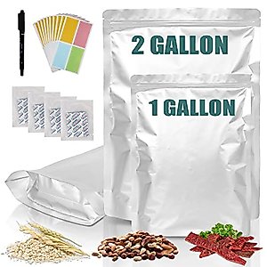 40 Pack Mylar Bags with Oxygen Absorbers 500cc(50*1 Pack) & Labels(40pcs), Mylar Bags 2 Gallon(10 pack) & 1 Gallon (30 pack) 14''x20'', 10''x14'' with thickness 4.7 Mil Each Side for Long Term Food Storage