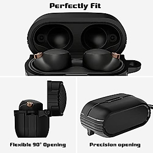 LDSXAY Compatible with Sony WF-1000XM4 Case Cover (2021), Rugged Armor Protective Cover Full-Body Shockproof Shell for Sony WF-1000XM4 with Anti-Lost Carabiner (Black)