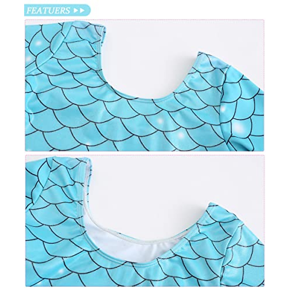 SEAUR Kids Leotard Gymnastics Dance Leotards for Girls Gymnastics Bodysuit Long Sleeve One-Piece Sparkle Mermaid Dance Outfit Athletic Dancewear 13-14