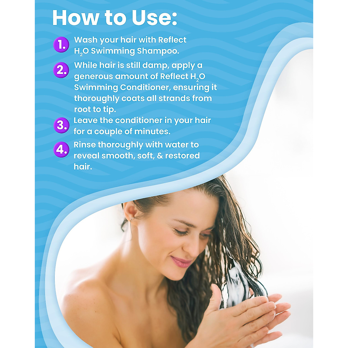 Reflect HշO Swim Conditioner - Moisturizing & Strengthening Swim Hair Care Conditioner for Damaged Hair - Sulfate-Free Chlorine Hair Protection with Rosemary & Vitamin E for Fresh, Hydrated Hair - 8oz