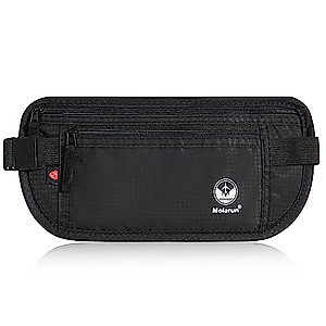 Money Belt for Travel for Women Men Hidden - RFID Blocking Travel Wallet Security Passport Holder, Slim Travel Pouch Fanny Pack Belt Bag - Black