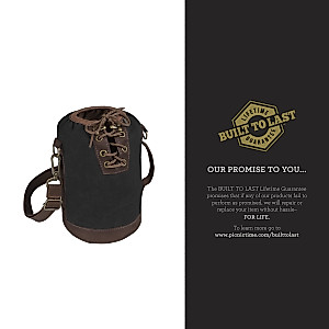 LEGACY - a Picnic Time brand Canvas Lace-up Insulated Growler Tote, Black with Brown Accents