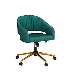 Home Office Chair Swivel Velvet Desk Chair Modern Cute Green Desk Chair with Gold Base for Girls Women Ergonomic Study Seat Computer Task Stools for Living Room (Green)