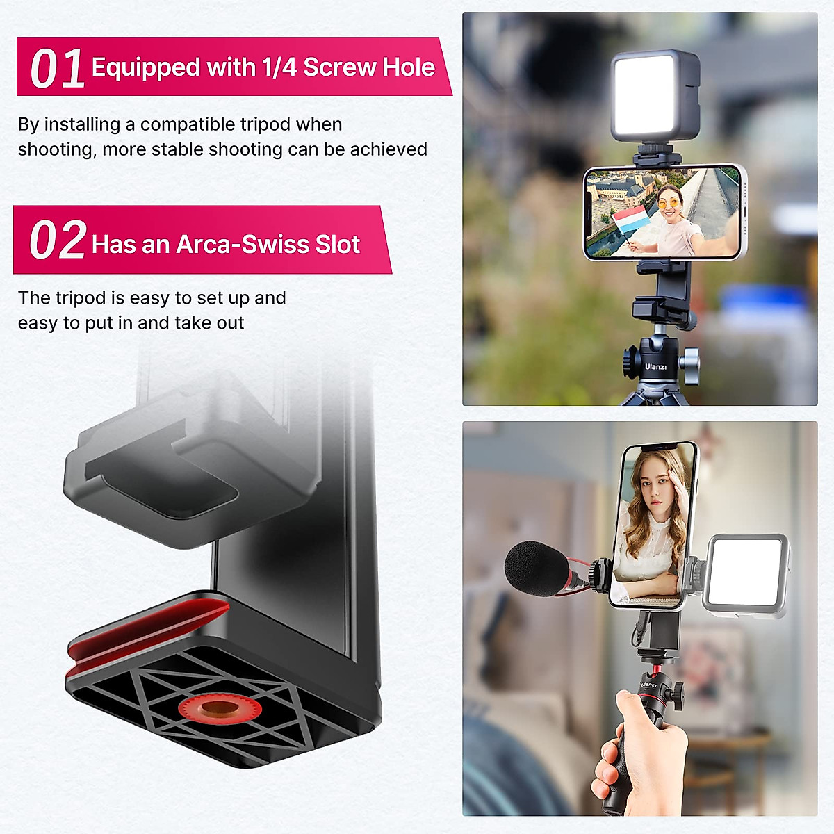 ULANZI ST-22 Phone Tripod Adapter Mount, Adjustable Cell Phone Holder with 2 Cold Shoe, Universal Smartphone Clamp, Vertical Horizontal Bracket for iPhone, Samsung Galaxy and All Phones