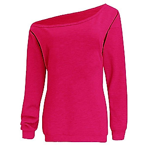 GSVIBK Womens Off Shoulder Sweatshirt Long Sleeve Black Sweatshirts Slouchy Pullover Shirts 107 Rose red S