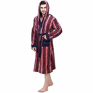NY Threads Mens Hooded Fleece Bathrobe Plush Long Spa Robe, Large-X-Large, Retro Finesse