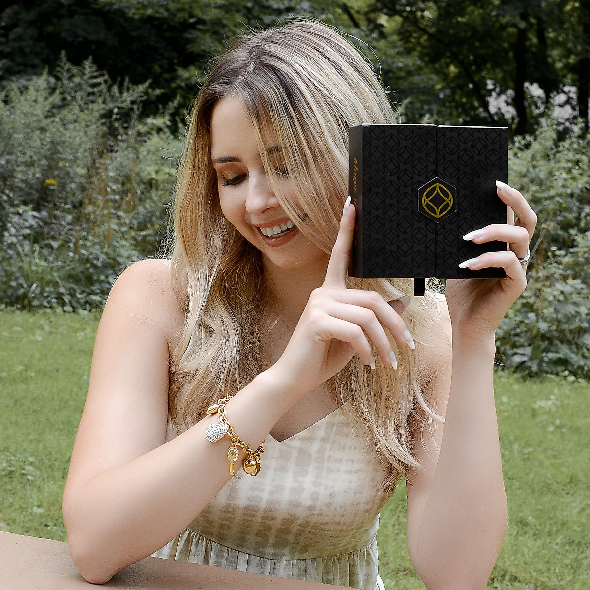 Aphrodite’s Magic in a Box Love Locked Charm Bracelets for Women, 9 fun Charms Bracelet with Deluxe Gift Box, Birthday Christmas Jewelry Gift for Girls, Mom, Wife, Sister and Friend