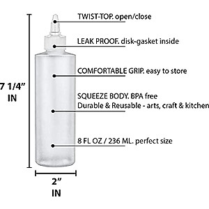 BRIGHTFROM Condiment Squeeze Bottles, 8 OZ Empty Squirt Bottle with Twist Top Cap, Leak Proof - Great for Ketchup, Mustard, Syrup, Sauces, Dressing, Oil, Arts and Crafts, BPA FREE Plastic - 2 PACK