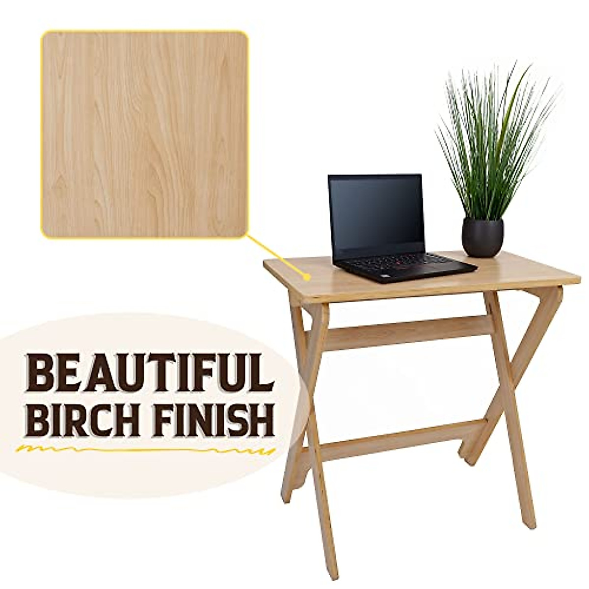SKYORIUM Birch Wood Compact Computer Desk - Small Work Desk - No Tool Assembly - Laptop Home Office Study Writing Table - Perfect for Bedrooms, Dorms and Living Rooms - Space Saving