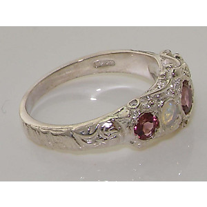 LetsBuyGold 925 Sterling Silver Natural Pink Tourmaline and Opal Womens Band Ring - Sizes 4 to 12 Available
