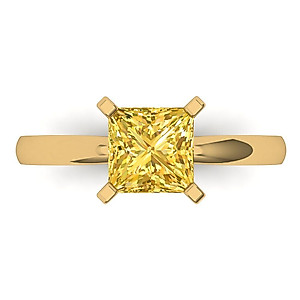 Clara Pucci 1.50 ct Princess Cut Solitaire Natural Yellow Citrine Engagement Bridal Promise Anniversary Ring 18K Yellow Gold Size 7.5