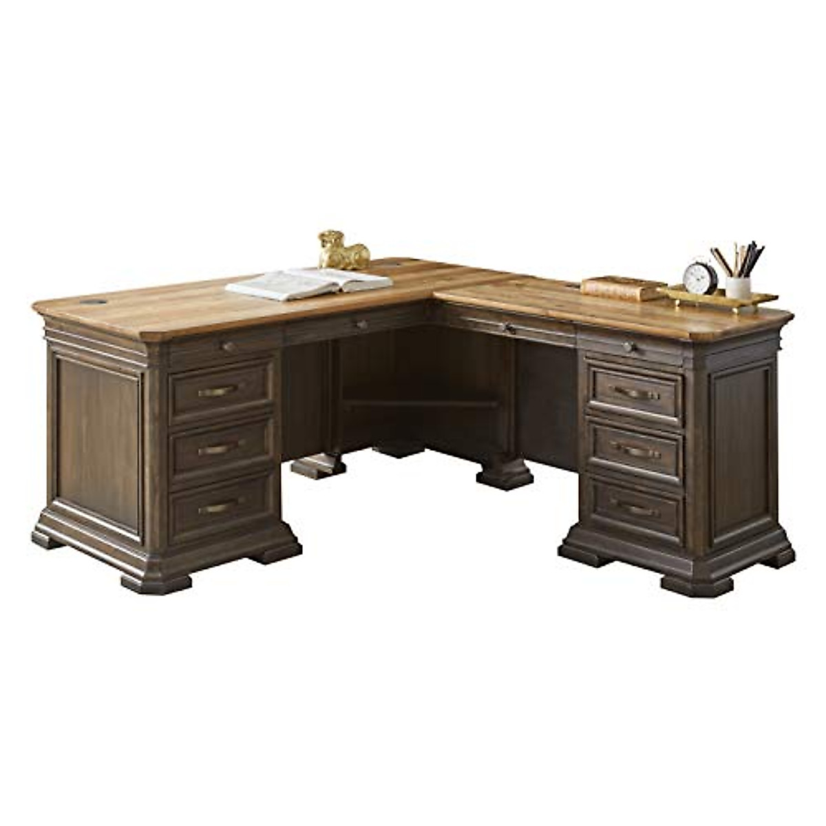 Martin Furniture IMSA684R-KIT Executve L-Desk & Return with Solid Wood Plank Tops, Fully Assembled, Brown