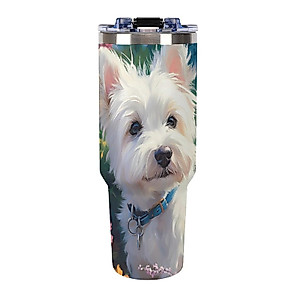West Highland Terrier in The Garden 40oz Water Bottle Double Wall Insulated Tumbler with Handle Leakproof Travel Mug Black-style