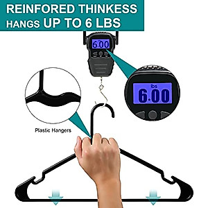 Micuul Plastic Clothing Notched Hangers (50 Pack) Heavy Duty Durable Coat and Clothes Hangers, Lightweight Space Saving Laundry Hangers Hangs up to 6 lbs for Coats, Pants, Dress, Etc. (Black, 50)