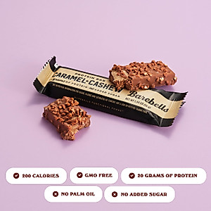 Barebells Protein Bars Caramel Cashew - 12 Count, 20g High Protein Treats - Chocolate Nutrition Bar with 1g Total Sugars - On-The-Go Breakfast or Post-Workout Snack