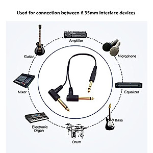 Qaoquda 1 Feet Gold Plated 6.35mm 1/4" Male TRS Stereo to Dual 2 x 6.35mm 1/4" Male TS Mono 90 Degree Right Angle Y Splitter Audio Cable (635M/2M)
