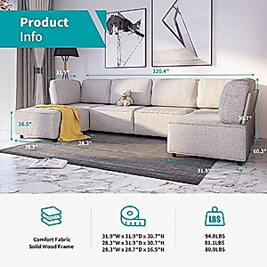 BALUS Beige Modular Sectional Sofa with Ottoman, U Shaped L Shaped Convertible Sectional Couch, Free-Combined Oversized Sectional Sleeper Sofa Furniture Sets for Living Room