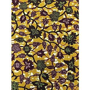 African Guaranteed Wax Block Prints Fabric/African Ankara Wrapper Fabric Wax Fabrics /-Sell by 6 Yards-100% Cotton-for Dresses-Floral Design- Plum,White, Golden-Bron, Black, Green