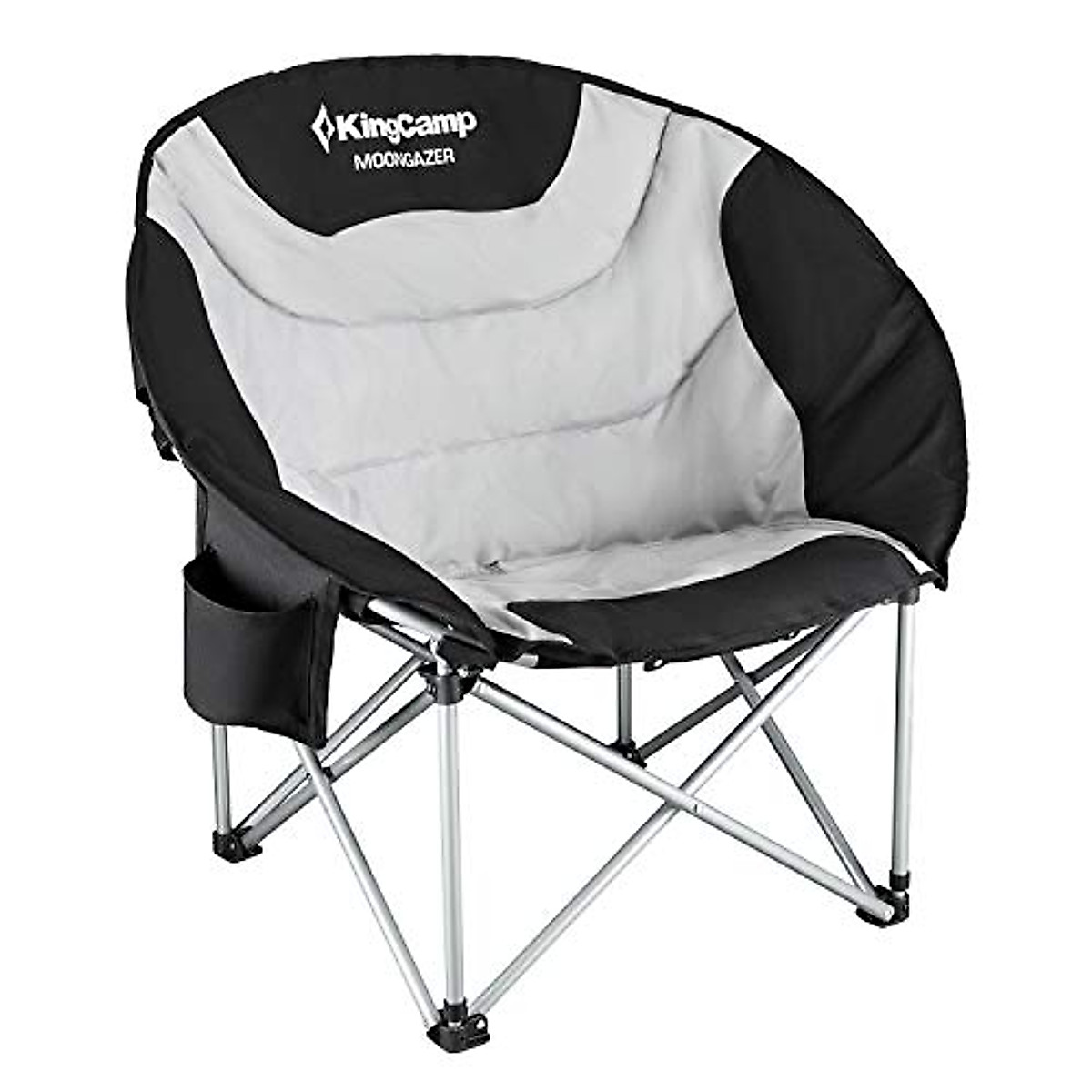 KingCamp Oversize Padded Moon Saucer Leisure Cooler Bag and Cup Holder, Portable Heavy Duty Folding Chair for Outdoor Camping, Picnic, Fishing, Lawn, Black/MediumGrey, ONE Size