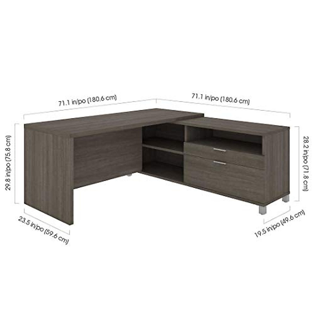 Bestar L Shaped Computer Desk with Storage, 72-inch Corner Desk with Storage, Desk for Office