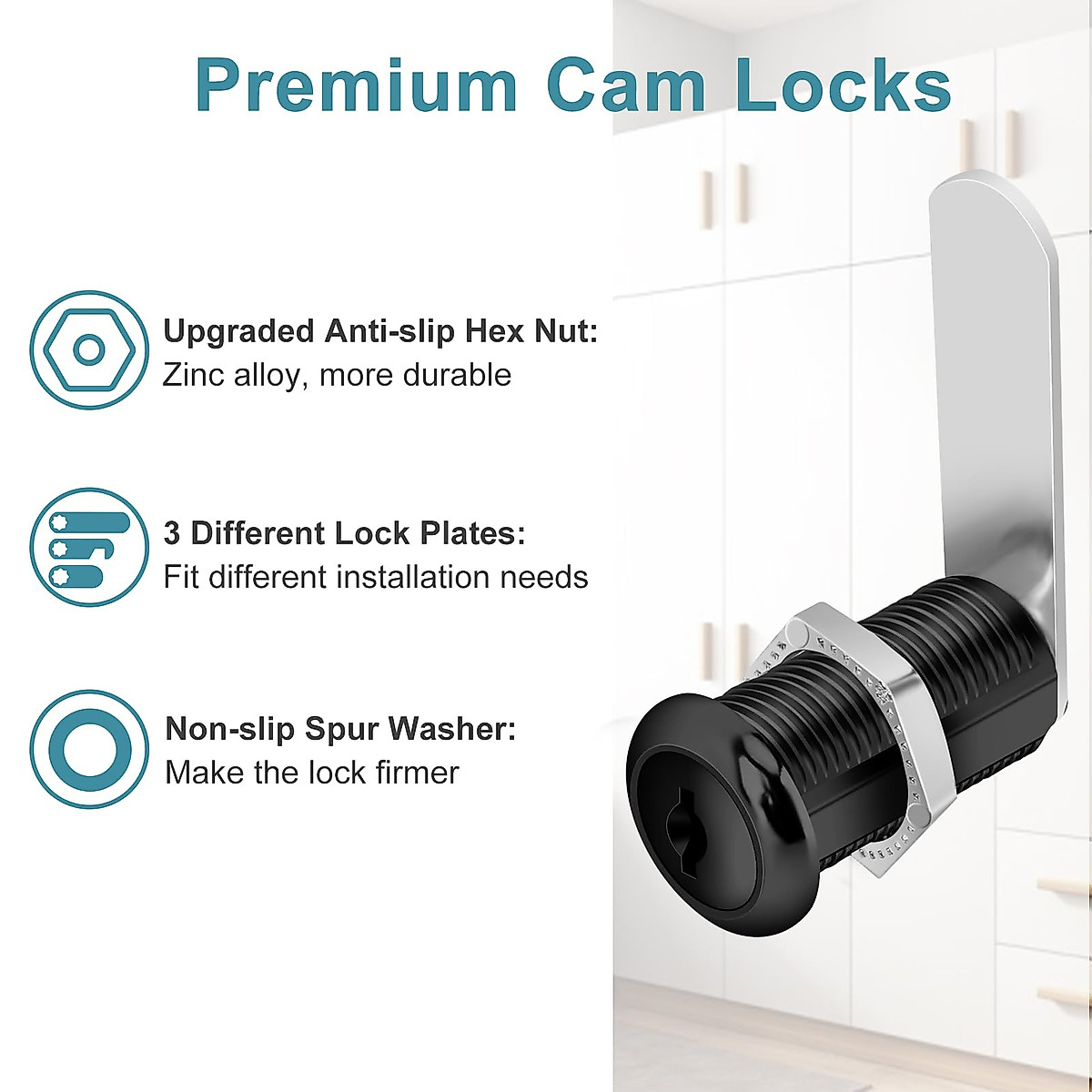 Pertinel Cam Locks Black Cabinet Locks Keyed Alike, 1-3/8'' (Length) Cylinder Secure Files Drawers RV Storage Locks Replacement Set, Zinc Alloy (Black 1-3/8 Inch 2Pcs)