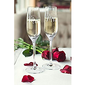 Sweetzer & Orange Bride and Groom Champagne Glasses (8 oz) Engraved Mr and Mrs Glasses for Wedding Glasses and Toasting Flutes, Bridal Shower Gifts, Engagement Gift. Boxed Mr and Mrs Gifts
